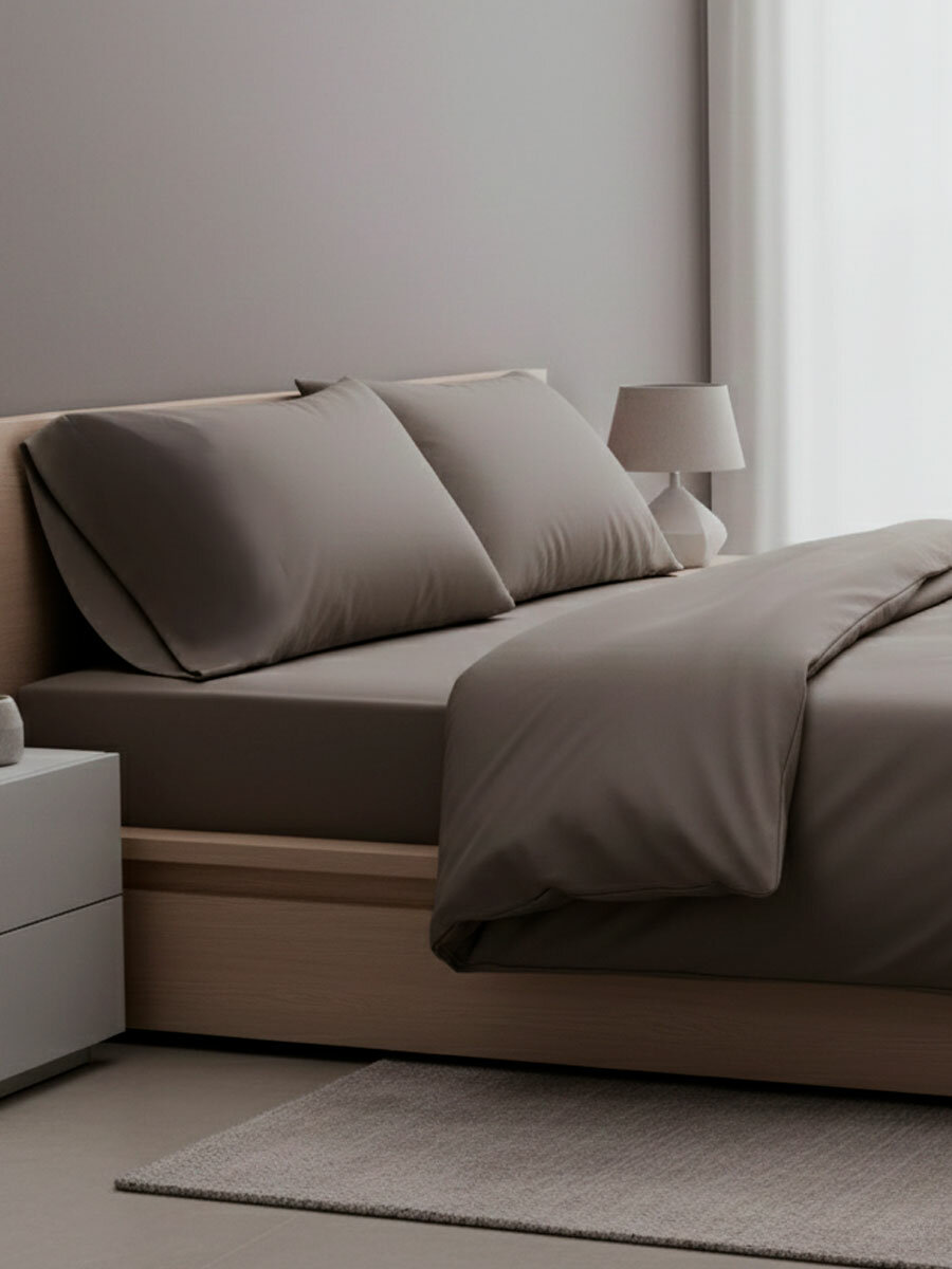 Комплект постельного белья 1,5 - спальный Mollen в кофейном, сатин 400ТС