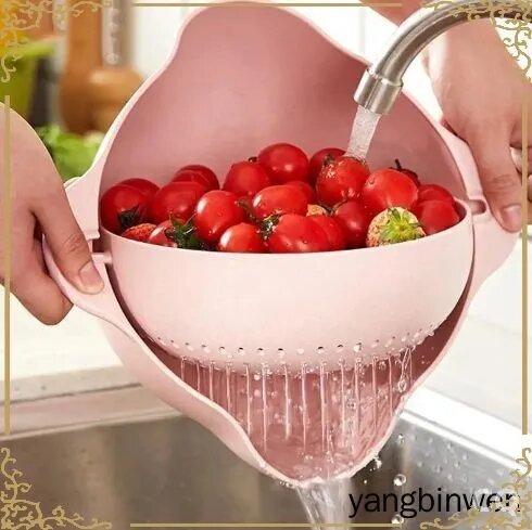 Двухъярусная розовая миска-дуршлаг (для мытья фруктов, сервировки, кухня/гостиная) — фото 1