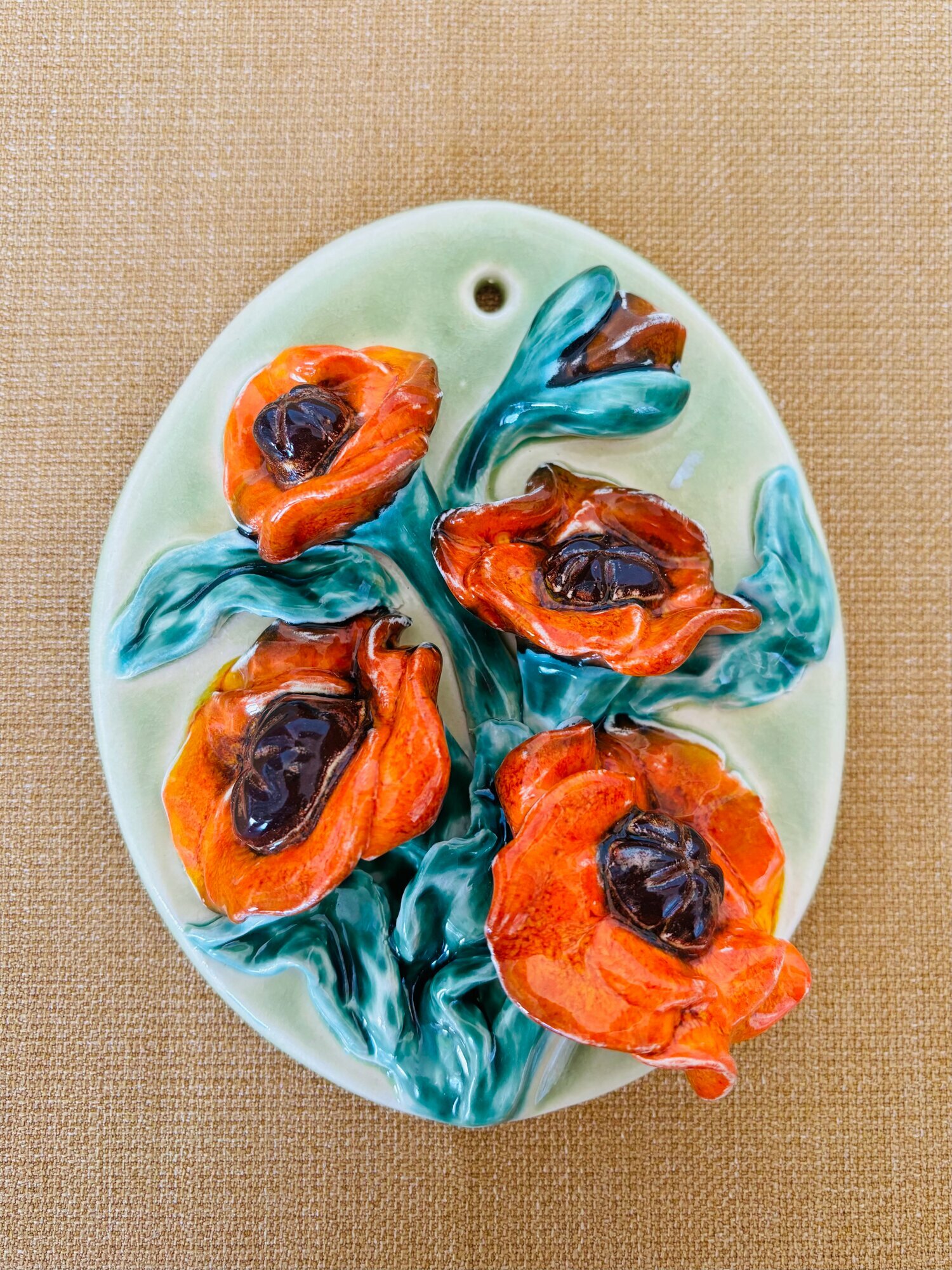 Керамическое настенное панно маки, фарфор, без рамы, 14х11 см