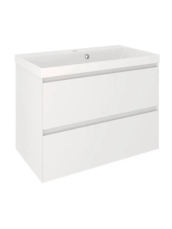 Тумба с раковиной Aqua de Marco Palermo 80 подвесная, 80 см, белая, глянцевая, из МДФ, с ящиками, раковина для ванной, прямоугольная