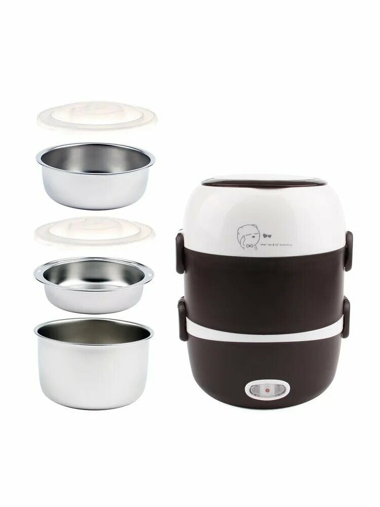 Ланч бокс с подогревом для еды, подогреватель пищи, рисоварка, вкладыш из нержавеющей стали, емкость 2 л, подходит для офиса и общежития, автоматическое отключение питания, Коричневый