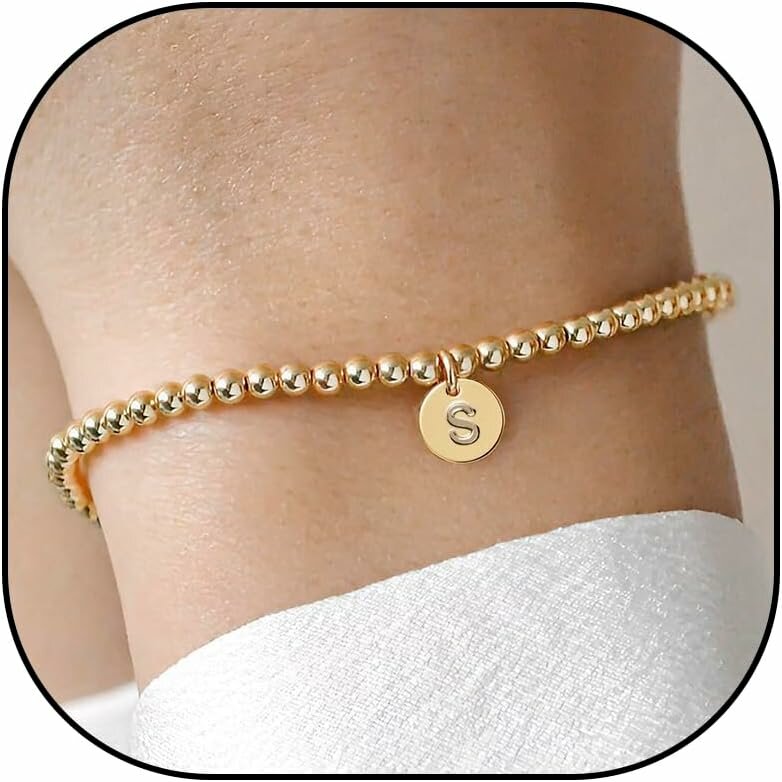 Женский браслет из бусин в форме сердца с покрытием из 14-каратного золота, эластичный браслет из бусин с буквами, браслет с персонализированным именем, подарок на день рождения в знак дружбы, подарок на День святого Валентина, женские украшения
