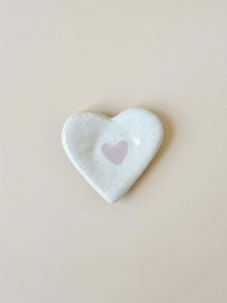 Блюдце ручной работы Августа в виде сердечка с рисунком, белое, керамика, 6 см