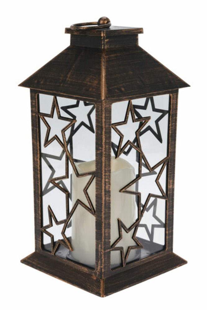 Декоративный фонарь с встроенной LED-свечой суаре Д'ивер со звёздами, пластик, стекло, 28 см, батарейки, Koopman International ANX000830-1