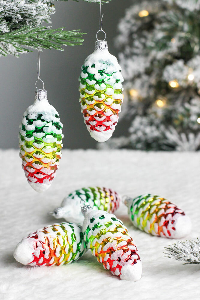 Набор стеклянных елочных игрушек Шишки 8 см, 6 шт, Елочка С229