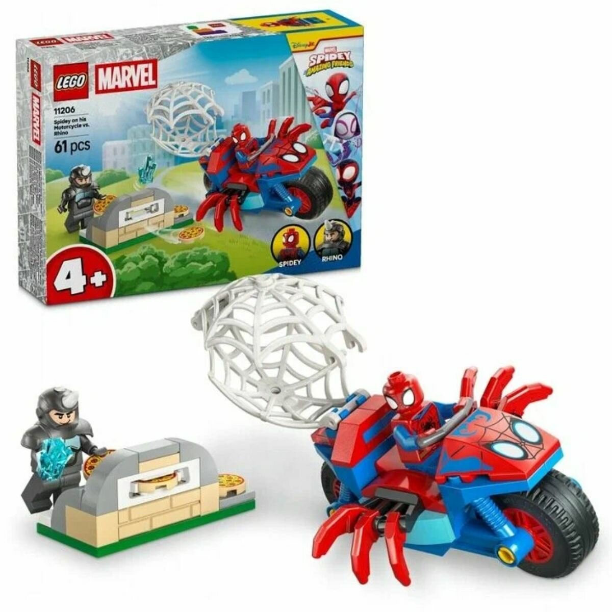 11206 Пластиковый Конструктор Lego Marvel 11206 Spidey on his Motorcycle vs. Rhino Человек-Паук на мотоцикле против Носорога