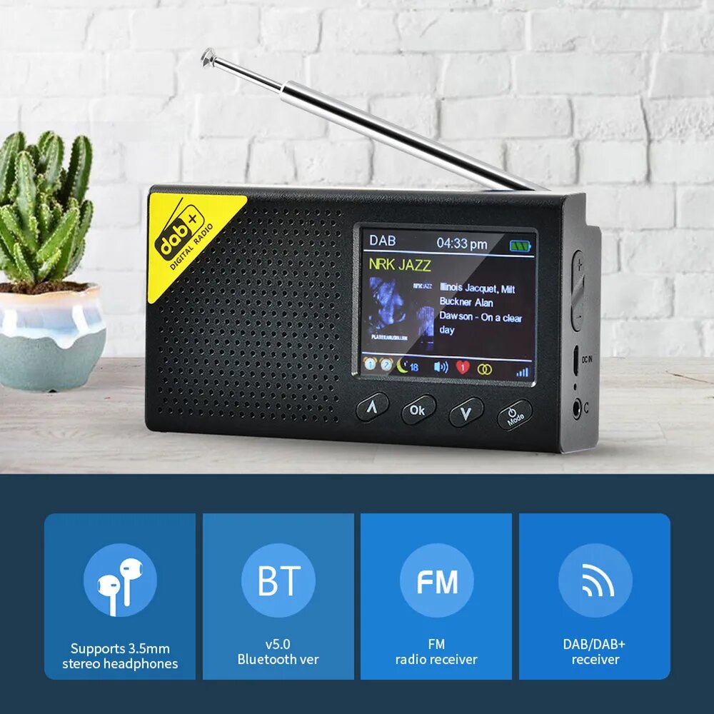 Milochic DAB/DAB+ и FM цифровой радиоприёмник с цветным 2,4-дюймовым ЖК-дисплеем черный — фото 1