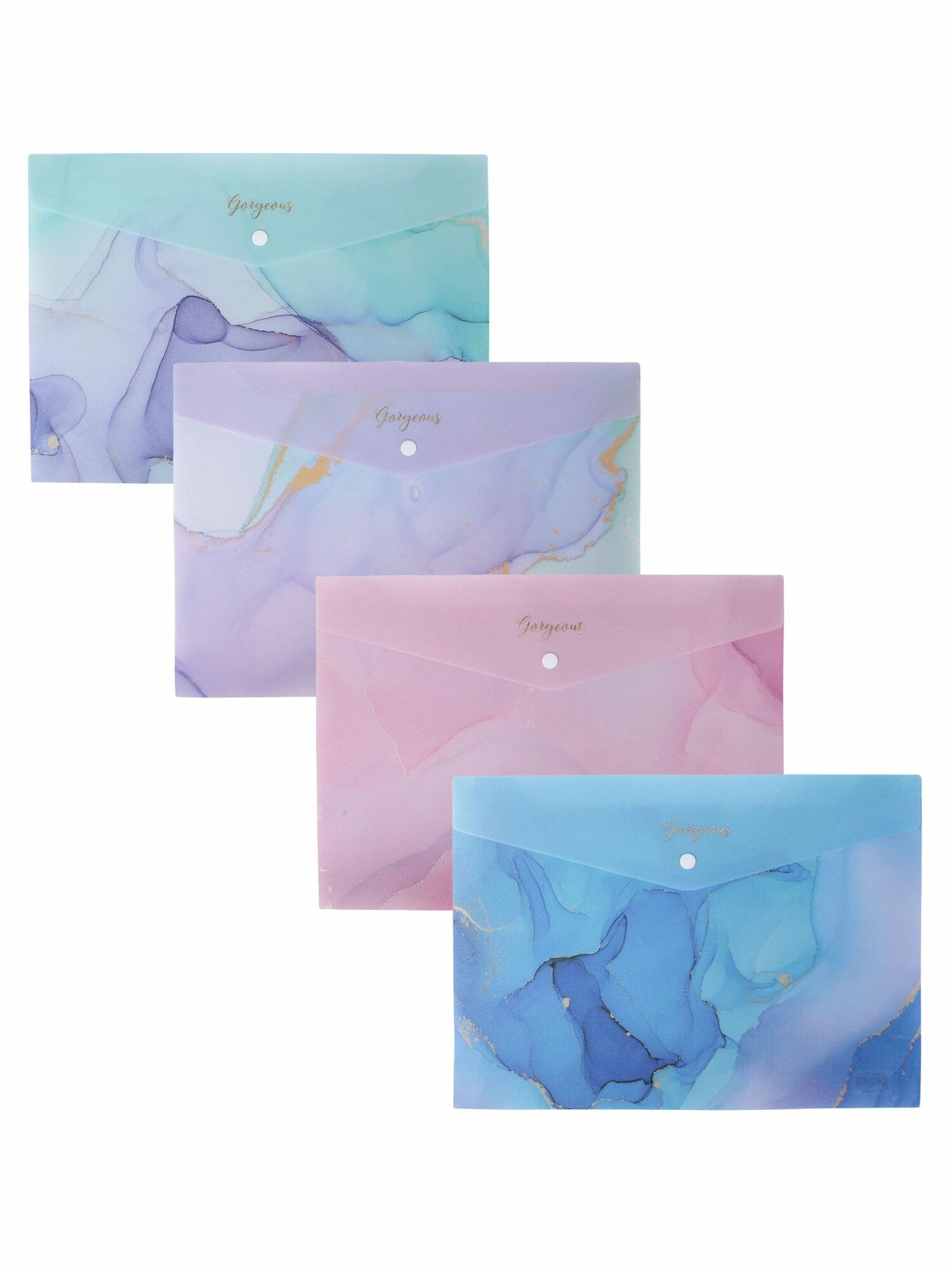 Набор папок-конверт на кнопке 4 шт. формат А4 180мкр блестящая микс Мрамор