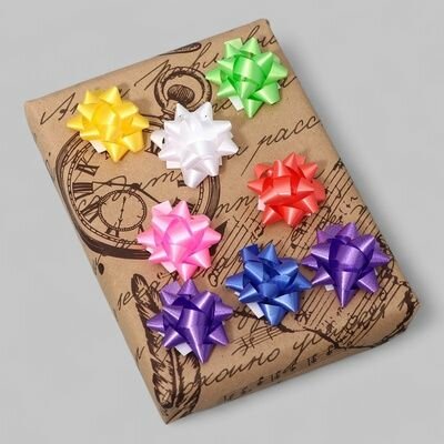 Бант - звезда №3.5, фасовка 8 шт, для упаковки подарков, микс