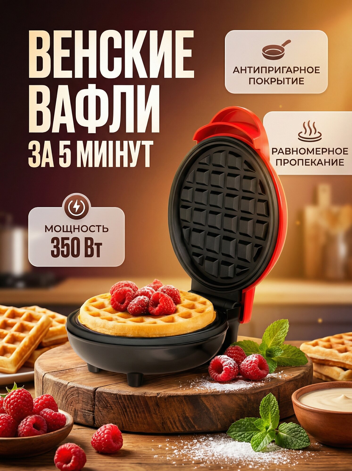 "Вафельница для бельгийских и венских вафель" - электрическая керамическая