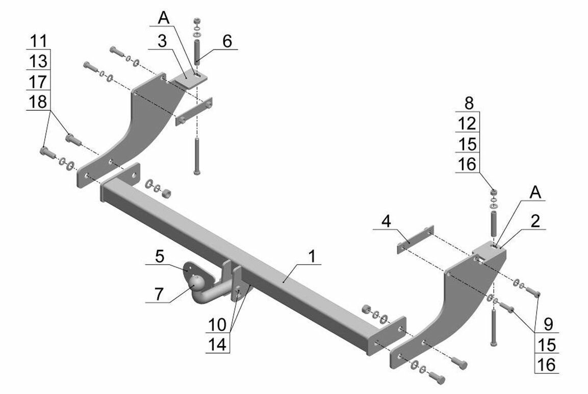 Фаркоп для Great Wall Safe 2005-2009 Тип шара: A. Нагрузки: 1200/75 кг, GW 07