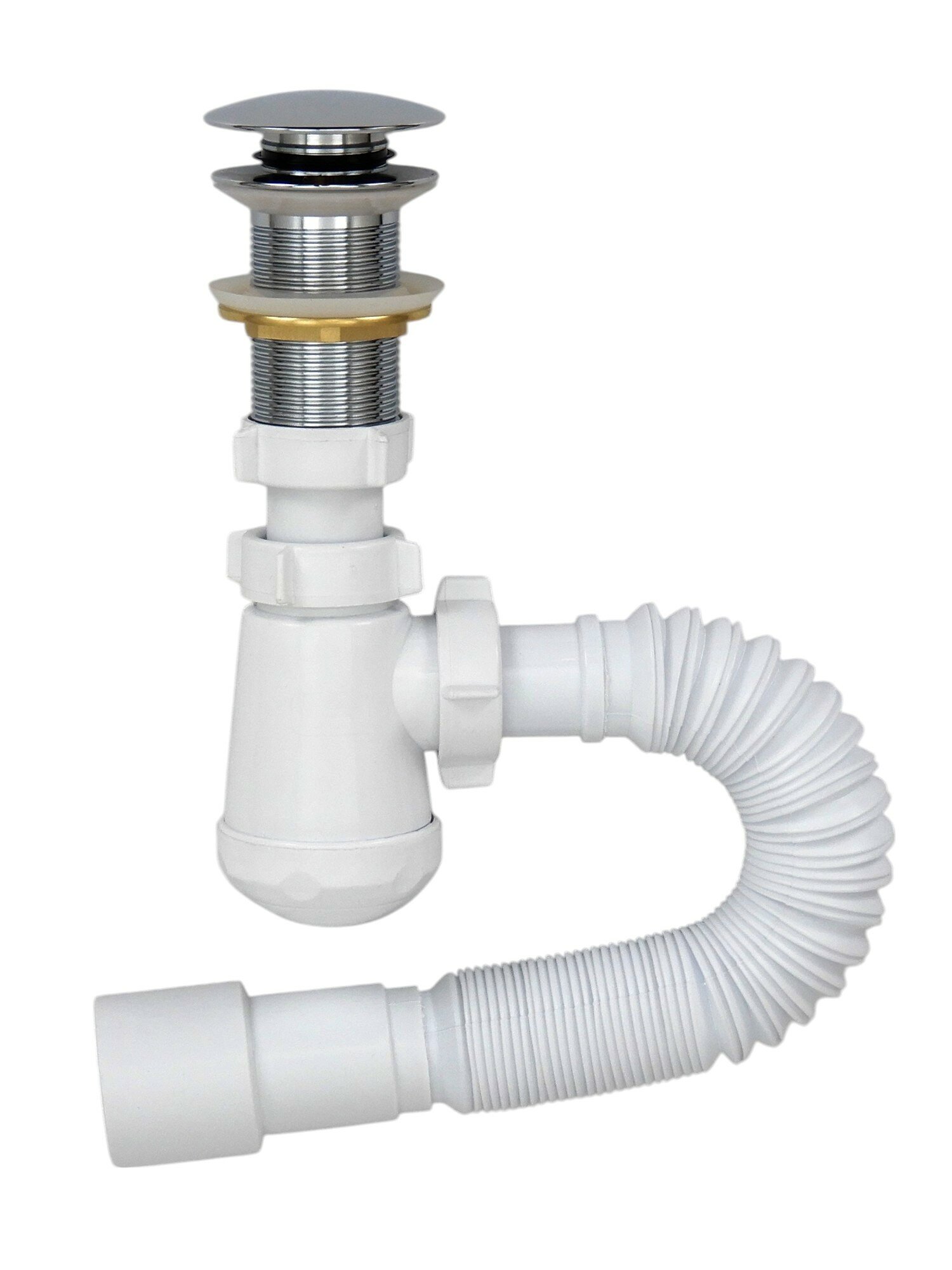 Сифон для раковины с донным клапаном компактный хром AICITY КН140 без перелива