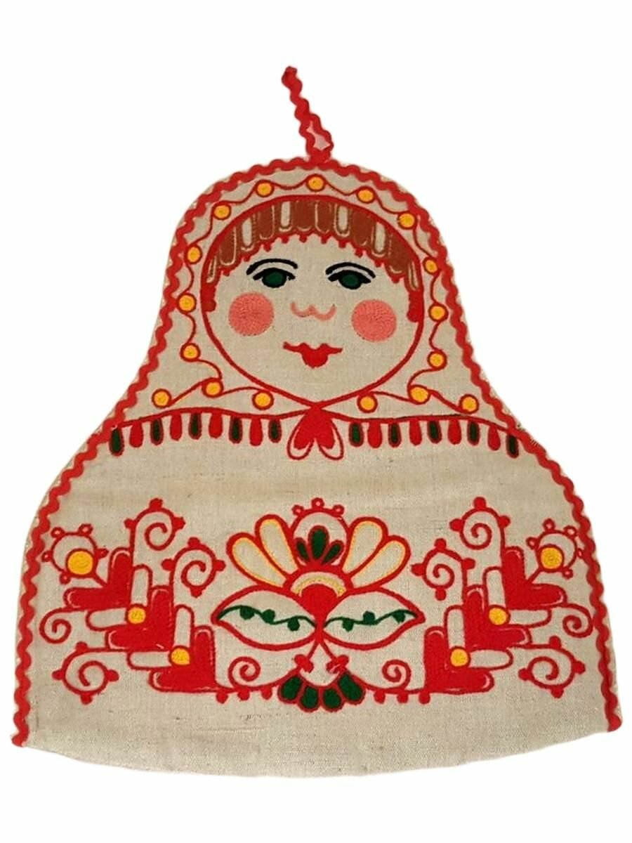 Сувенир, Грелка на чайник для кухни с вышивкой - Барышня, северные узоры
