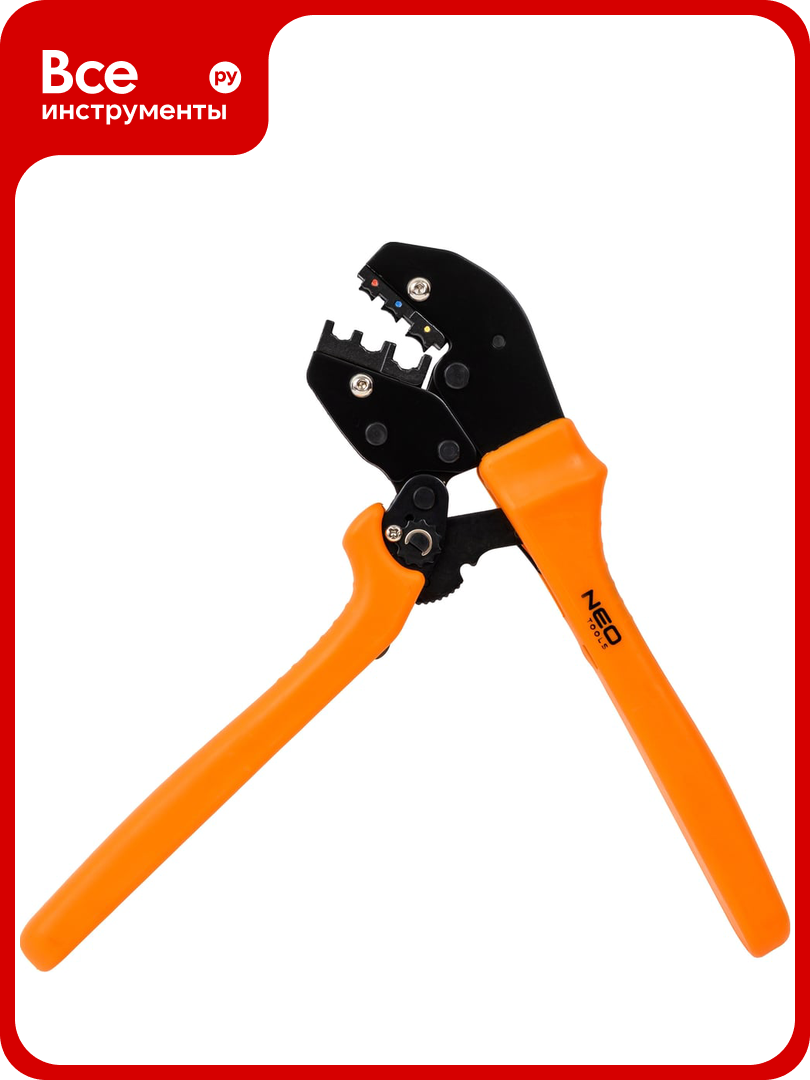 Клещи, NEO, для обжима кабельных наконечников NEO Tools 22-10 AWG 01-503, равномерного распределения давления по, имеют