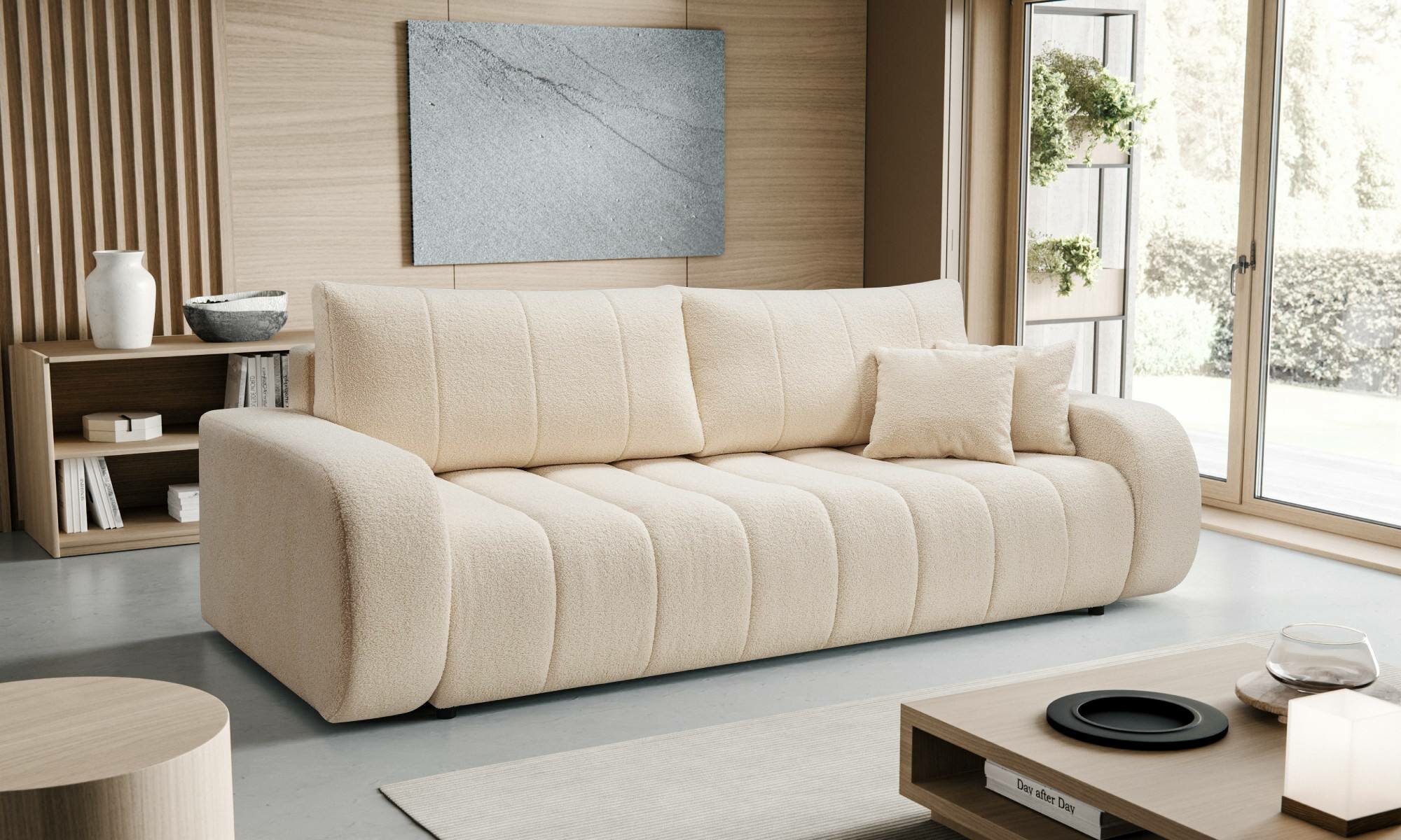 Диван раскладной "Бейкер" ДиванРус, еврокнижка, 248*100 см, букле, бежевый, ящик для белья