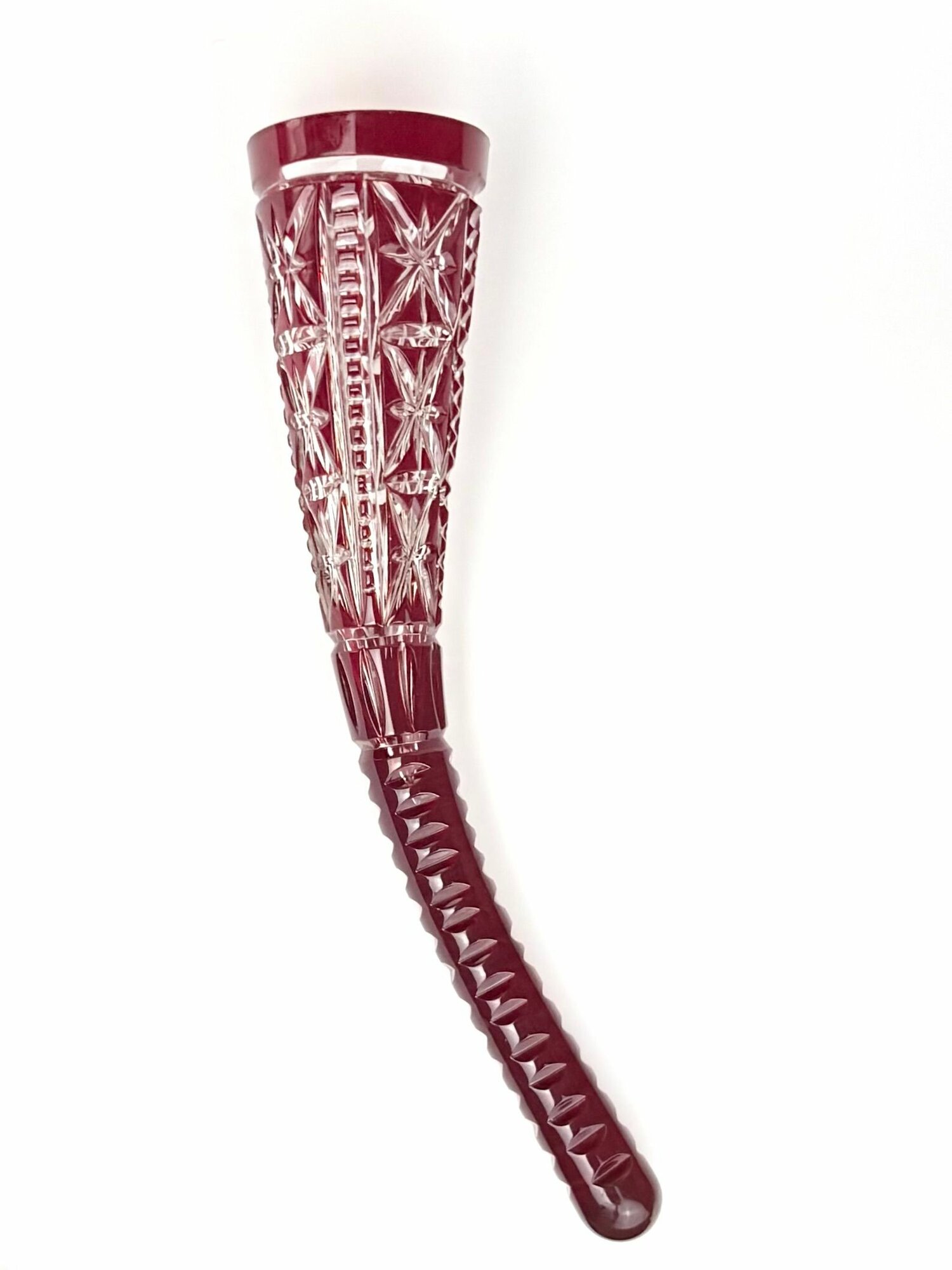 Большой хрустальный Рог изобилия, украшенный рельефным резным декором, алмазная грань, Гусь-Хрустальный, СССР, 1970-1980 гг.