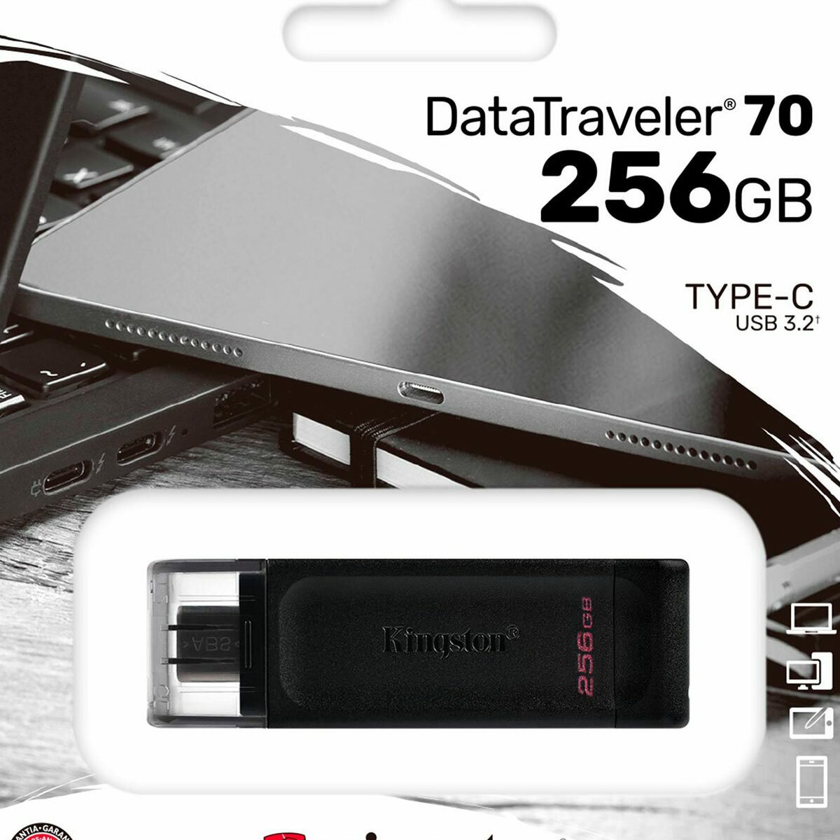 Флеш-память USB 256Gb Kingston DataTraveler 70, разъем Type-C 3.2, черный (DT70/256GB)