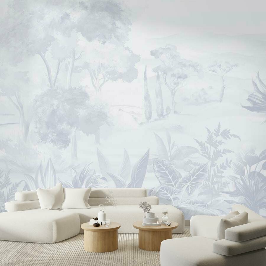 Фотообои Лес тропический голубой 13-1061-S-Холст 270 x 200 см (ВхШ) Бесшовные, флизелиновые, влагостойкие обои
