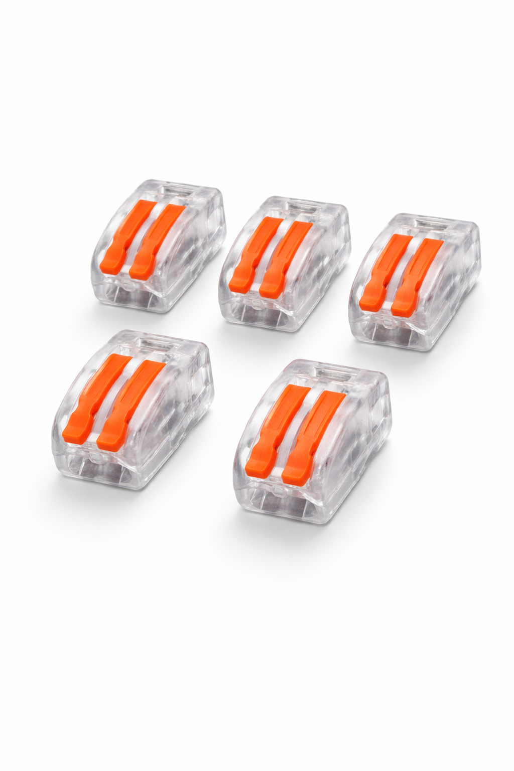 Клемма соединительная ( 5шт) 2-проводная многоразовая с рычажком, клеммник для проводов 0,084 мм, для одножильных и многожильных до 2,5 мм, прозрачная, набор 5 шт