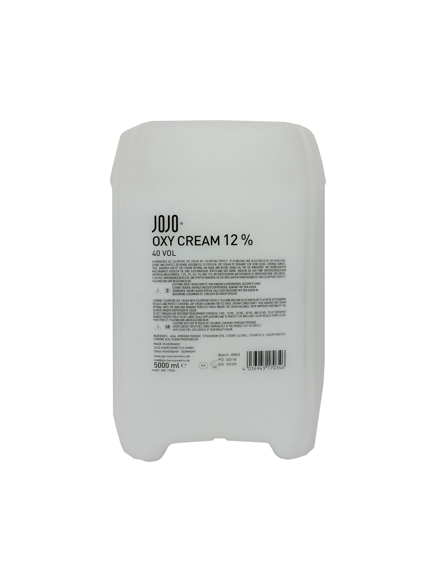 Оксидант, окислитель OXY Cream JOJO Haircosmetics 12%, 5 литров, Германия