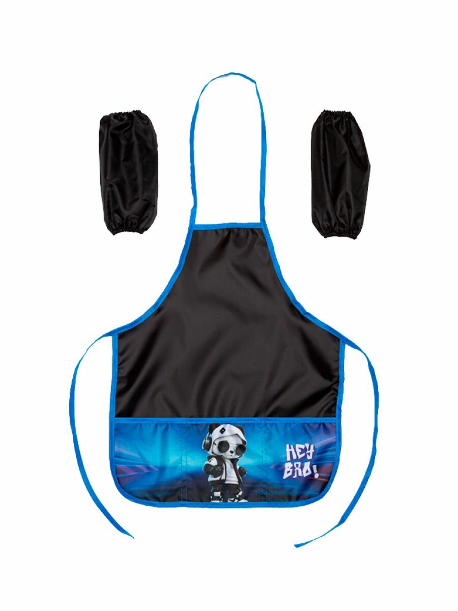 Фартук детский школьный художественный для рисования Hey Bro, 45x54 см (M), с нарукавниками, 3 кармана, водоотталкивающая ткань
