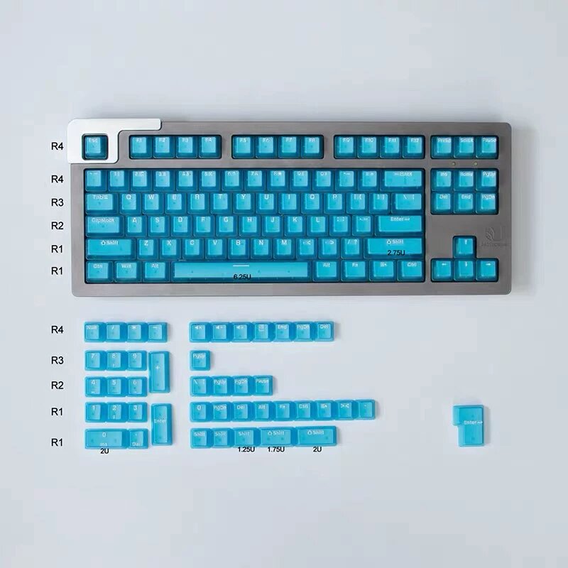 Прозрачные кейкапы Glacier, профиль OEM, двухцветные, 130 клавиш, совместимы с 68/75/84/87/98/104 PBT прозрачен со всех