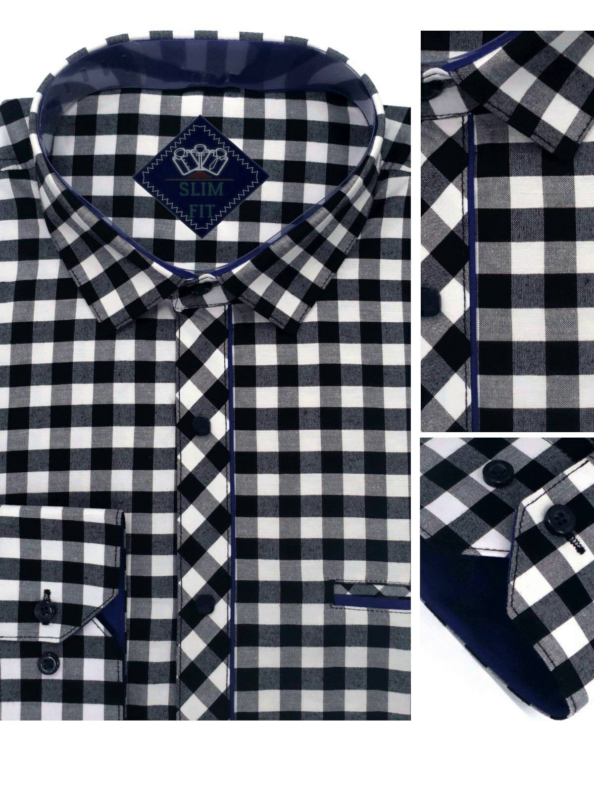 Рубашка Мужская рубашка с длинным рукавом приталенная, светлая сорочка на кнопках и пуговицах, рубаха на любой сезон, разноцветная клетка, без карманов, с отделкой рубашка Slim fit с приталенным кроем зауженн