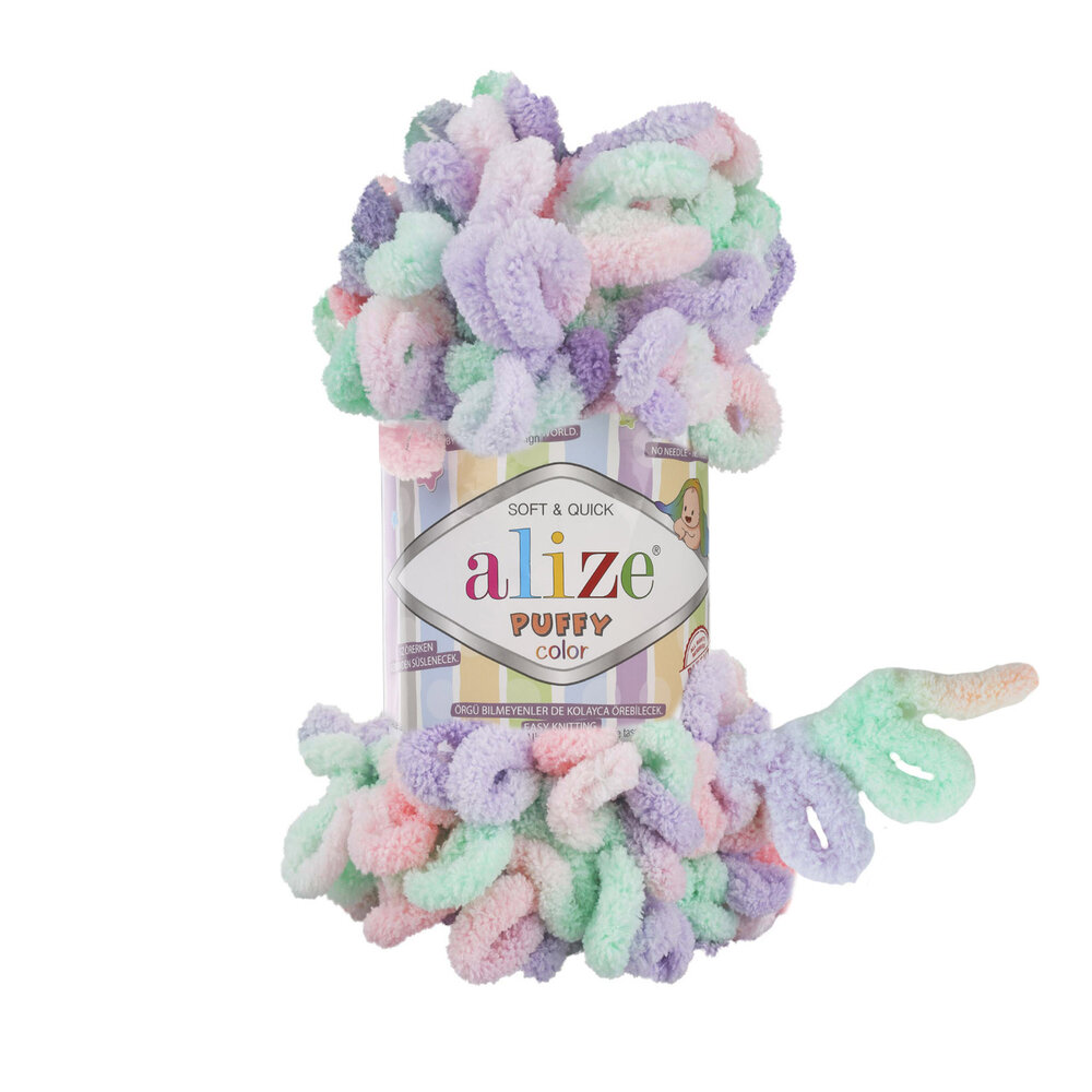 Пряжа для вязания Alize Puffy color 5938 сиреневый мятный 1 моток. 100 гр/9 м 100% микрополиэстер
