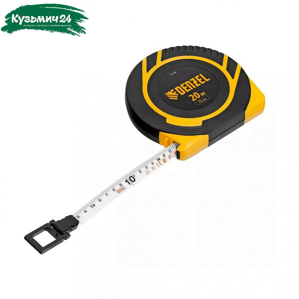 Рулетка геодезическая Denzel 31290, закрытый корпус, фиберглассовая лента, 15 мм х 20 м
