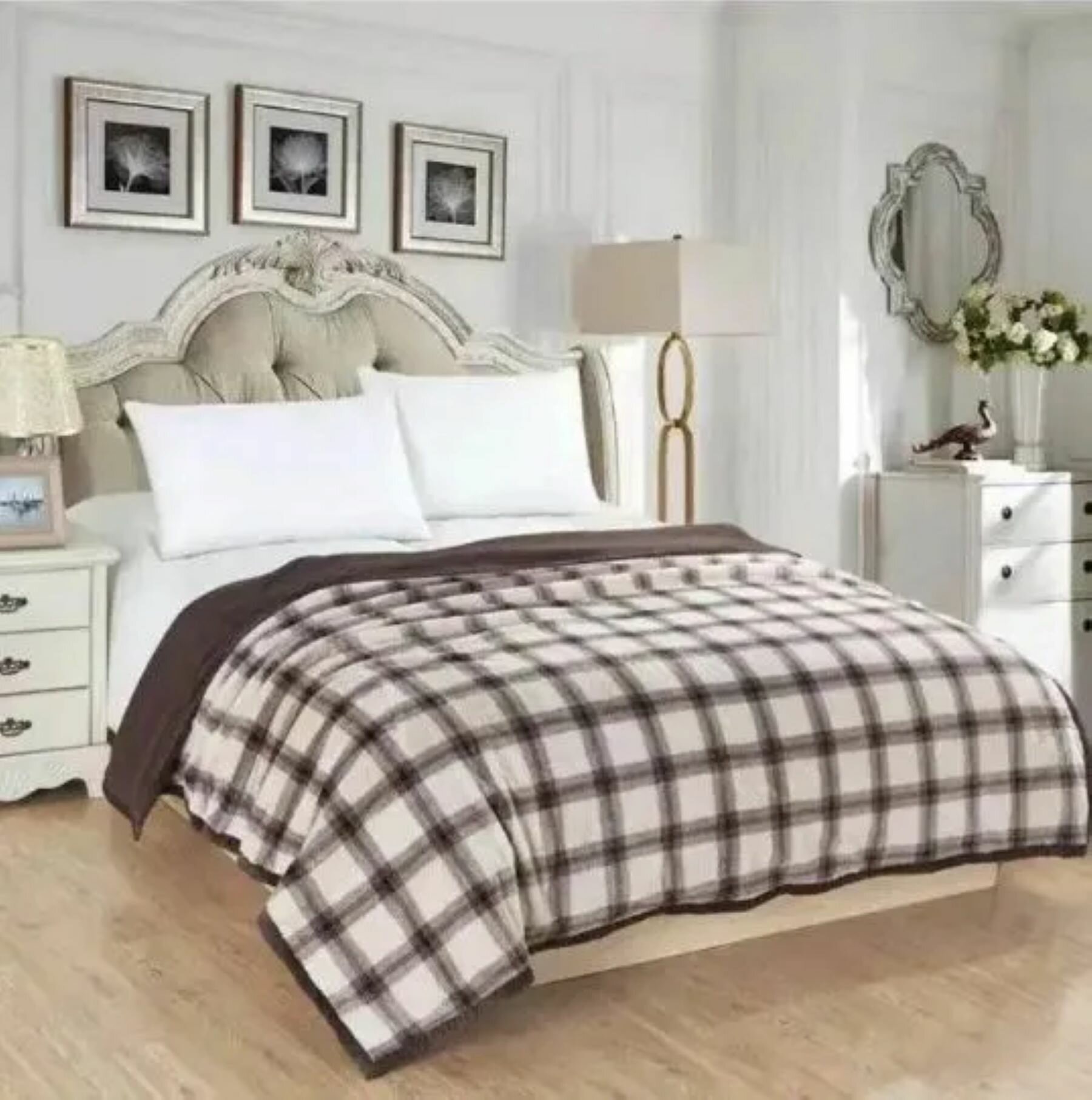 Плед 200*220 , Кролик, искусственный мех , велсофт, рисунок клетка покрывало на кровать и диван, одеяло теплый мягкий