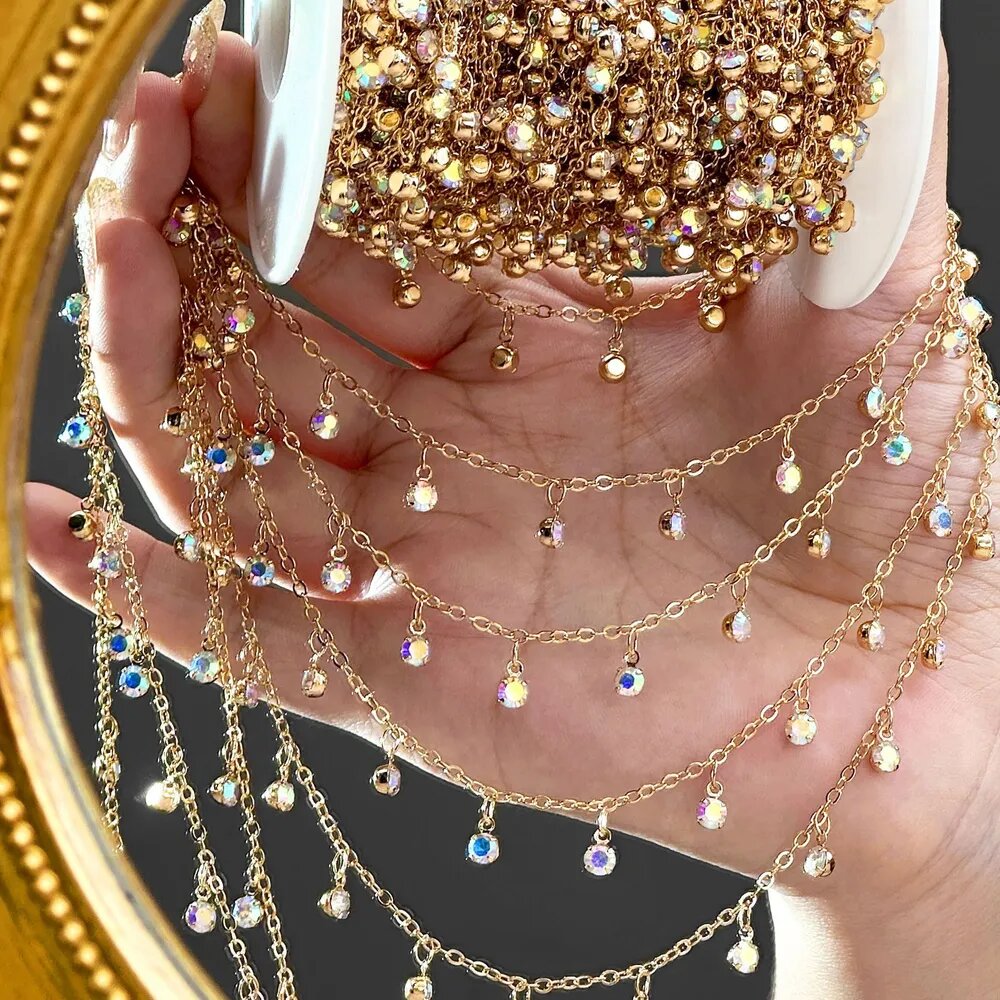 Цепочка из белого горного хрусталя-KC gold-0,5 метра