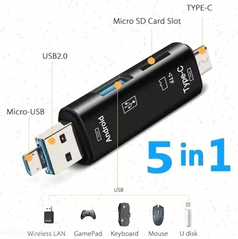 5 в 1 многофункциональный Usb 2.0 тип C/Usb /Micro Usb/Tf/SD карты памяти Reader OTG Card Reader адаптер мобильных телефонов аксессуары