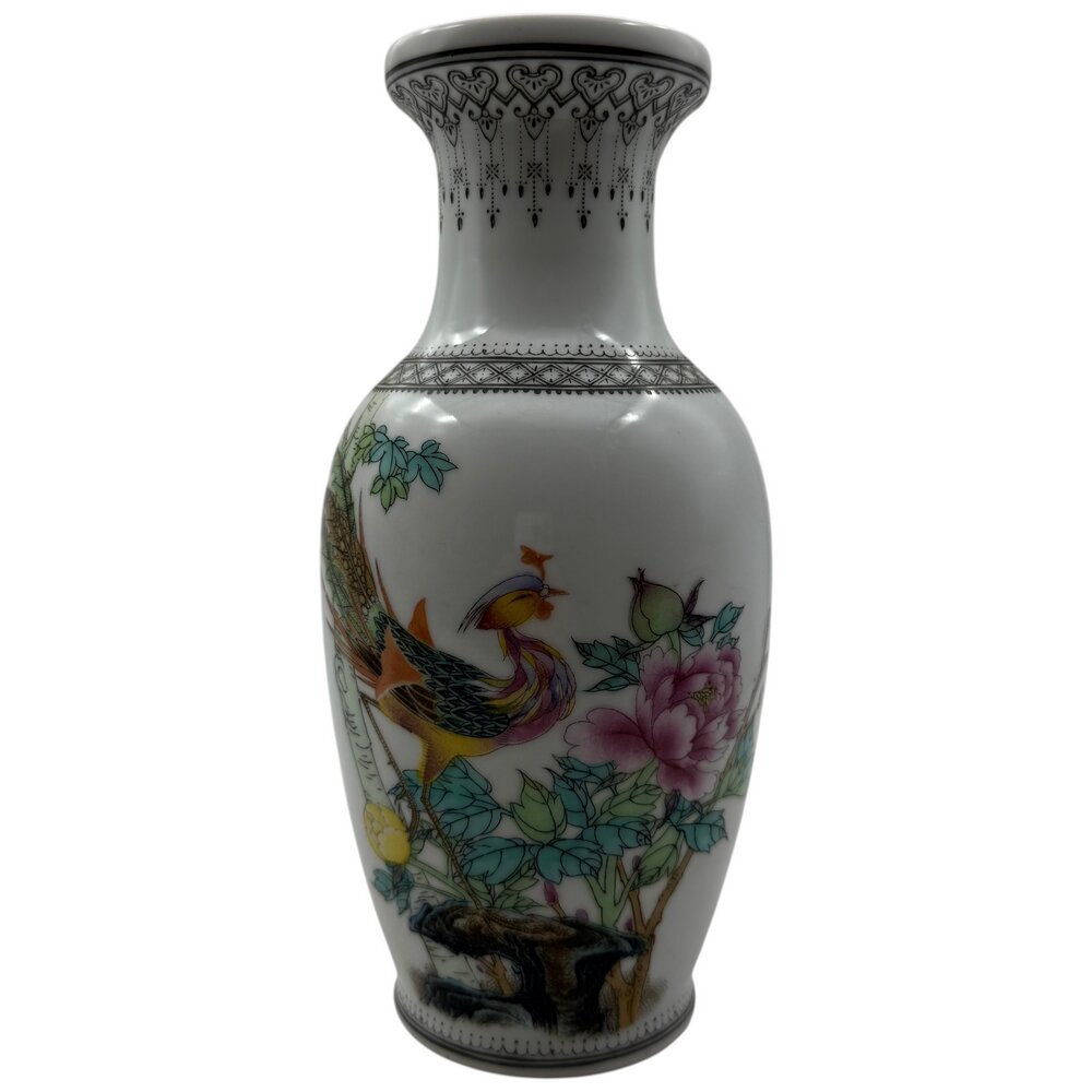 Ваза "Павлин в саду", 20.5 см, фарфор, 1980-1990 гг, Китай