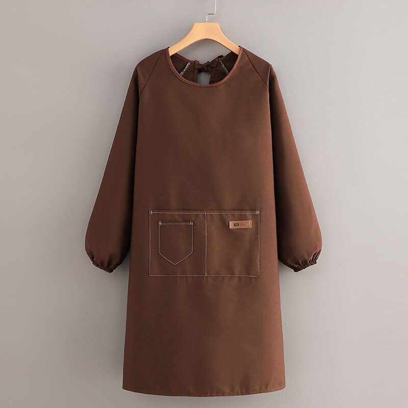 Холщовый фартук с длинным рукавом для кухни, стильный женский халат, устойчивый к пятнам, износостойкий, рабочая одежда для взрослых с индивидуальным логотипом