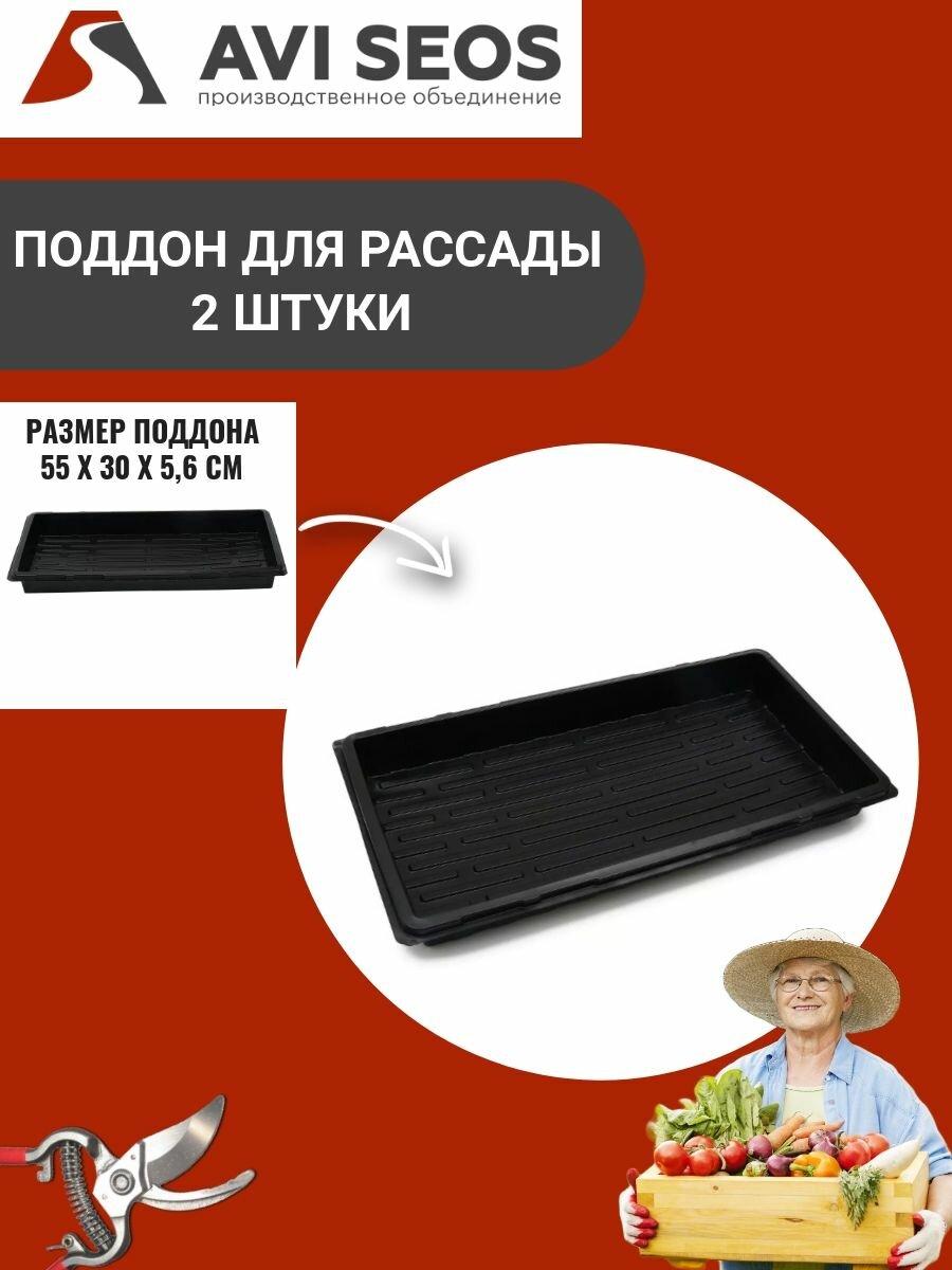 Поддон для рассады, горшков, цветов, 55 х 30 х 5,6 см, пластиковый черный 2 ШТ