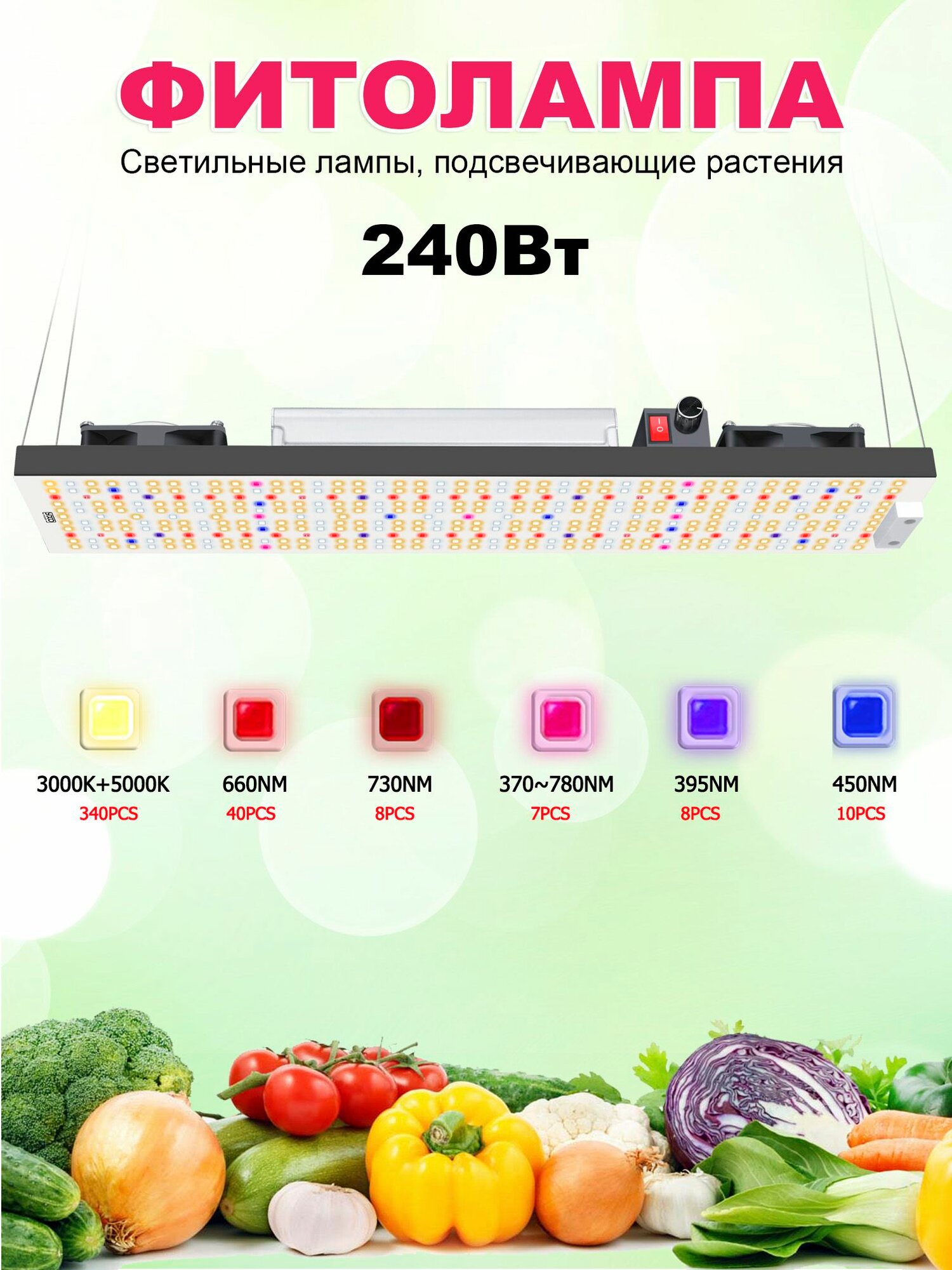 Светильник для растений240 Ватт LM301H EVO,3500K, UV/IR. фитолампа, квантум борд, синий.