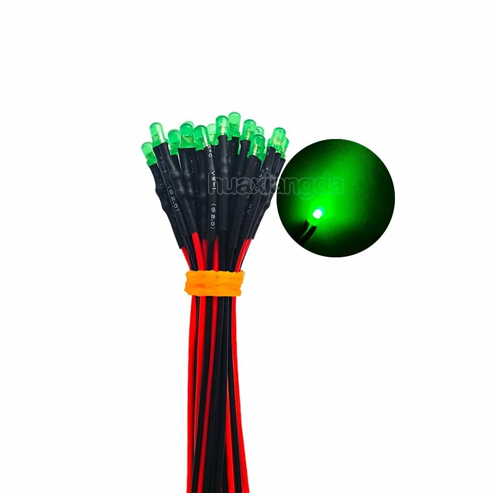 Светодиоды LED 3мм 20шт 12В Green Diffused