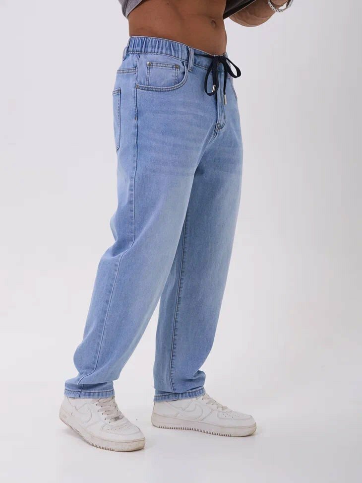 Джинсы бананы мужские на резинке в талии 