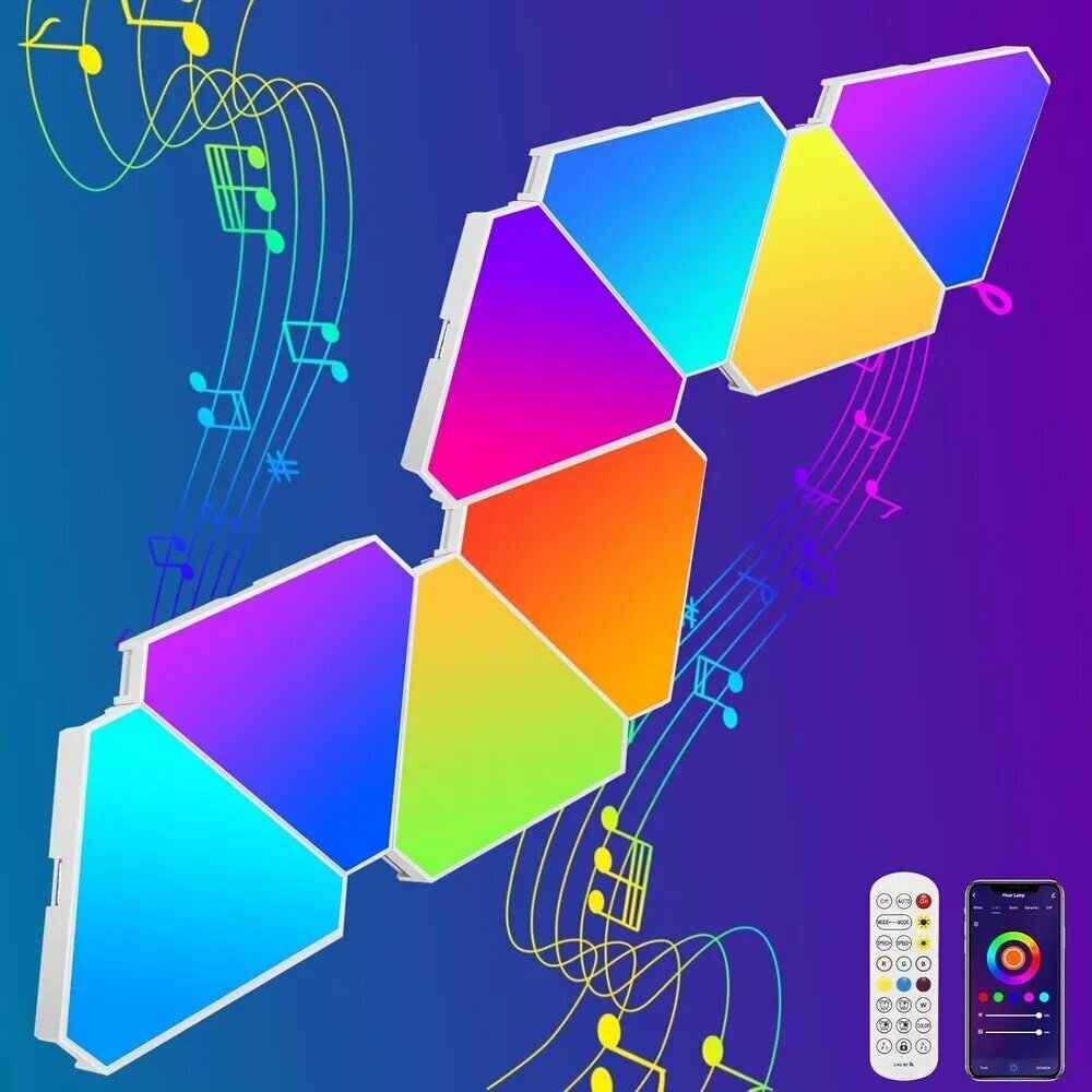 Светодиодная RGB панель, 8 штук, синхронизация с музыкой, пульт и приложение, цветная подсветка для комнаты