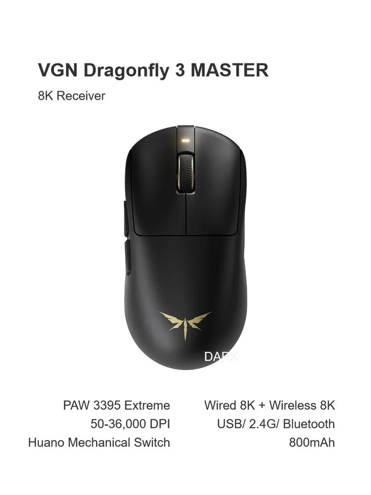 VGN Игровая мышь беспроводная Dragonfly 3 Master, PAW3395 Extreme, черный, коричнево-красный