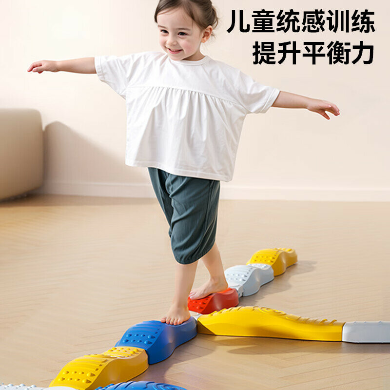 Деревянный балансир для сенсорной интеграции детский тренажер для малышей дома Цвет：Камни для баланса с радужным