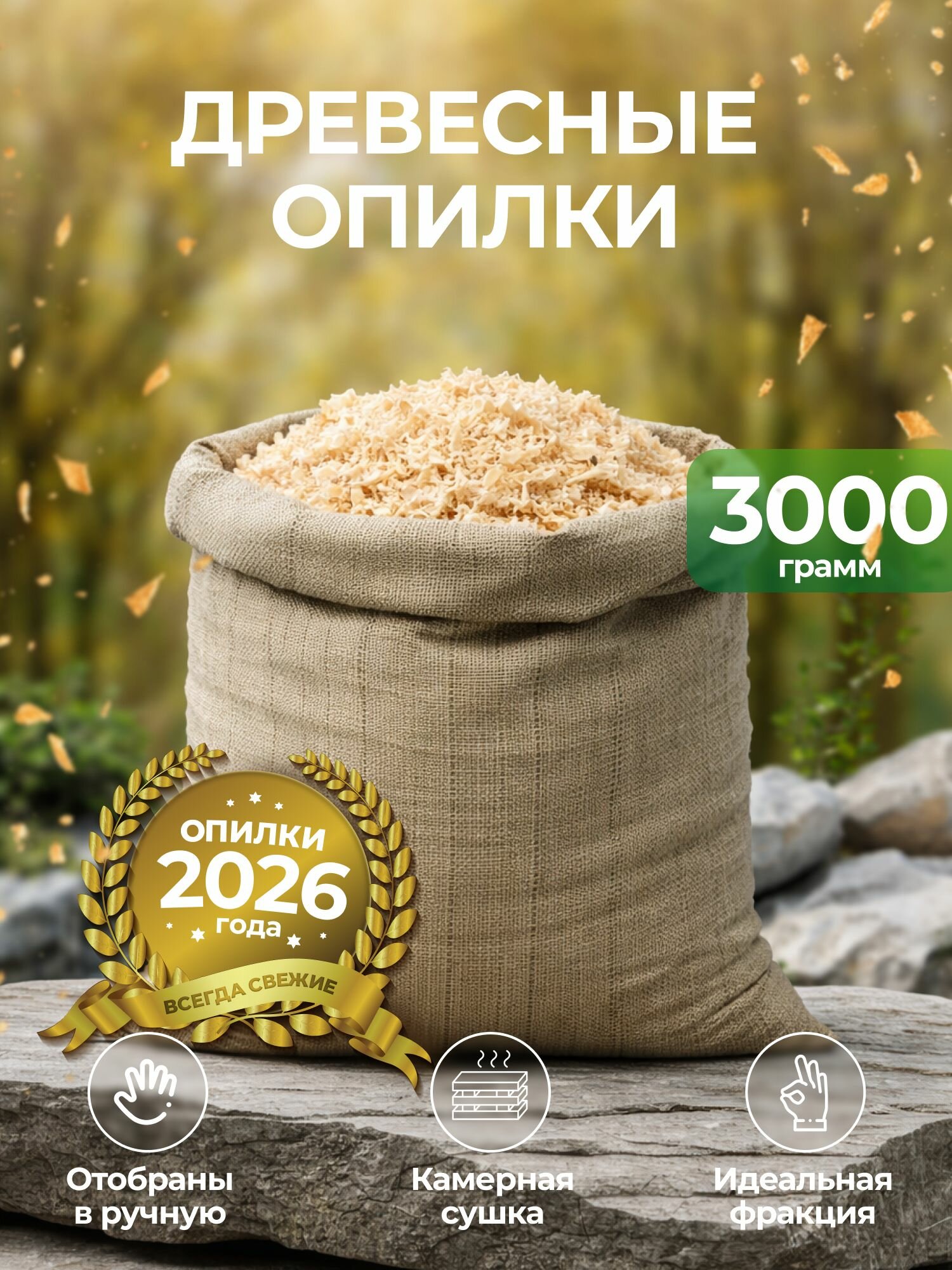 Большой мешок Опилки свежие натуральные антибактериальные и гипоаллергенные, стружка древесная, наполнитель для грызунов и птиц, субстрат для растений, 3,0 кг