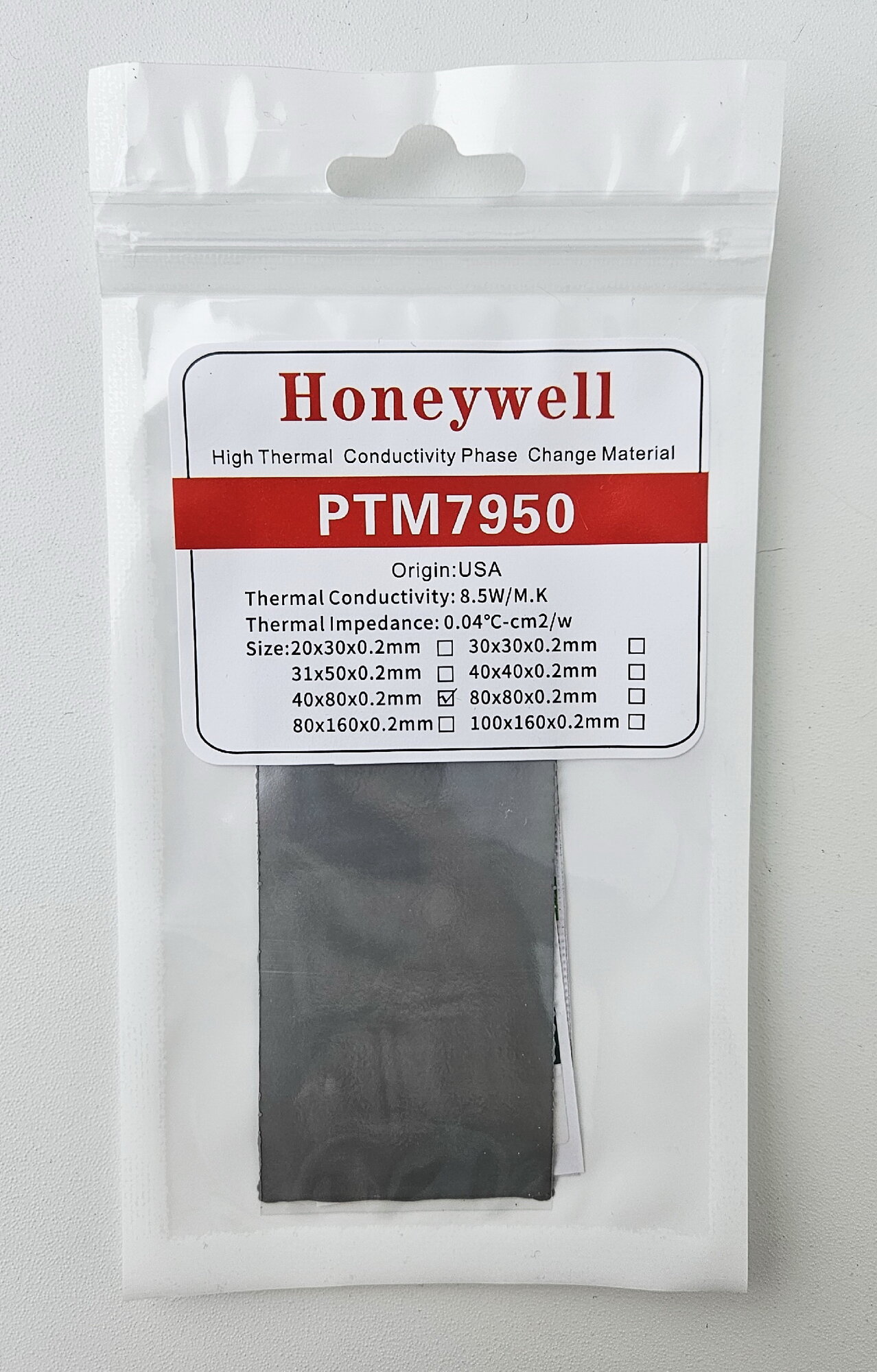 Термопаста с фазовым переходом Honeywell PTM7950, 80x40мм, теплопроводность 8,5 Вт/(м*К)