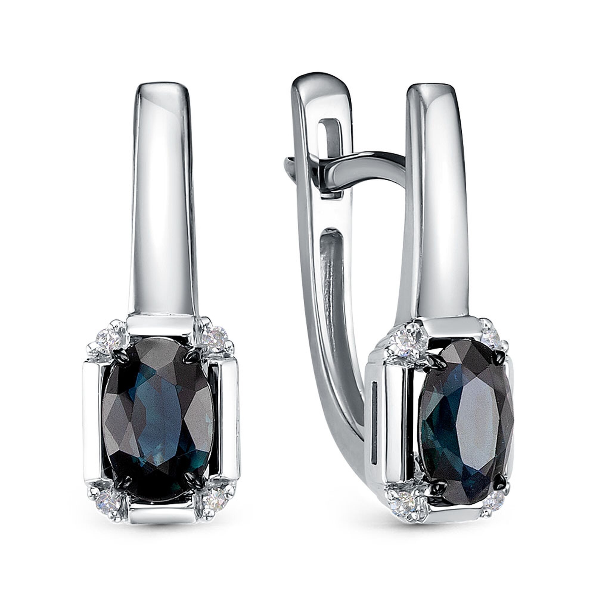 Серьги, белое золото, 585 проба, бриллиант, сапфир