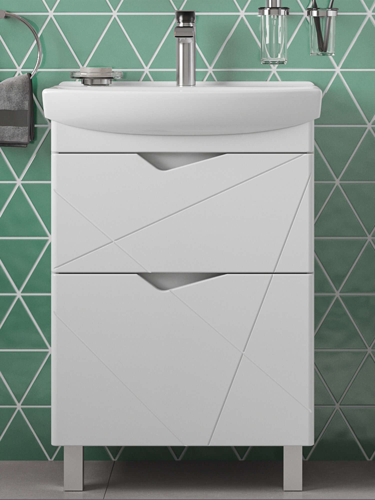 Тумба напольная SanStar Линни 50 с раковиной Клермонт 50 (комплект) для ванной комнаты, белая