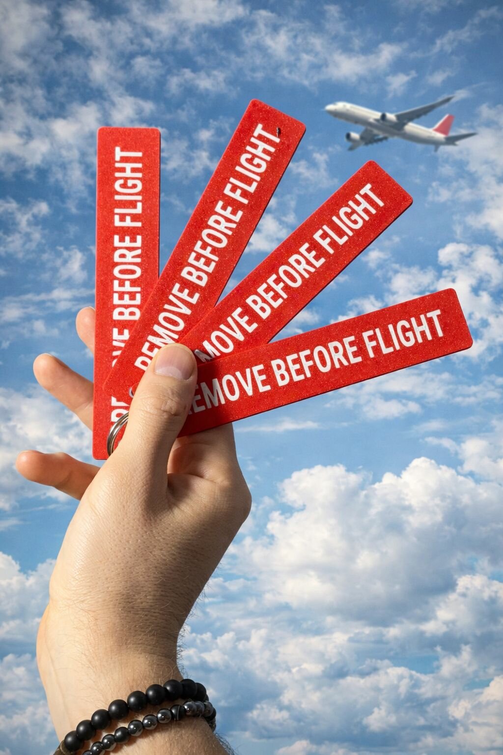 Бирка для ключей Remove before flight, красный/белый — фото 1