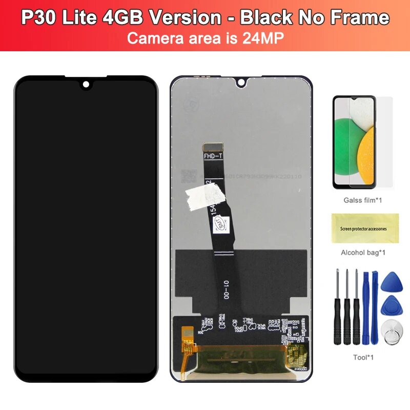 Новый экран для замены дисплея HUAWEI P30 Lite, для оригинального жк-сенсорного Black no frame