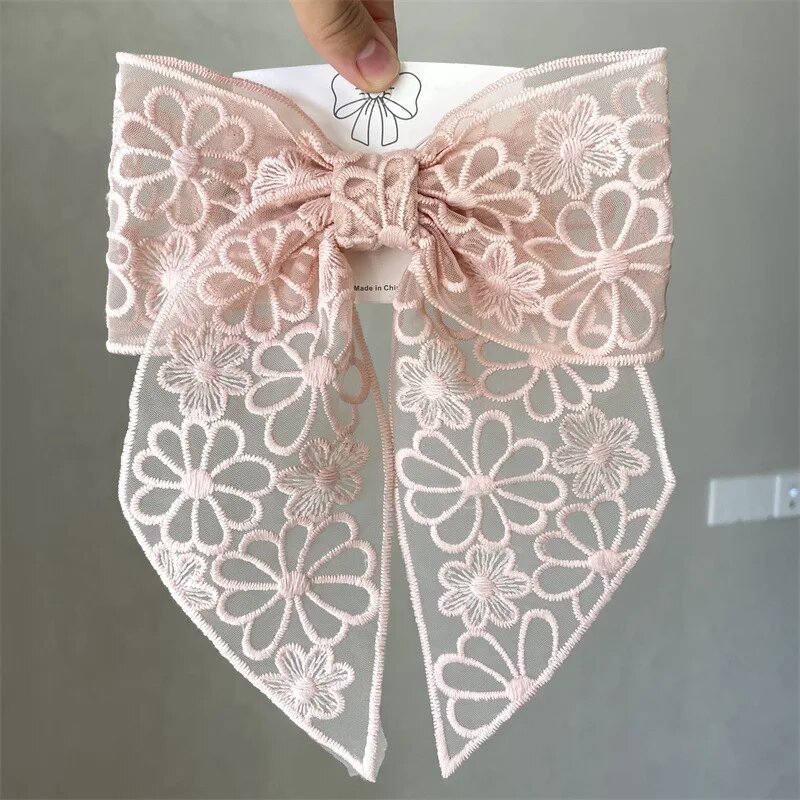Заколки для волос с кружевным бантом и вышивкой для женщин и девочек, милые французские заколки для волос, аксессуары