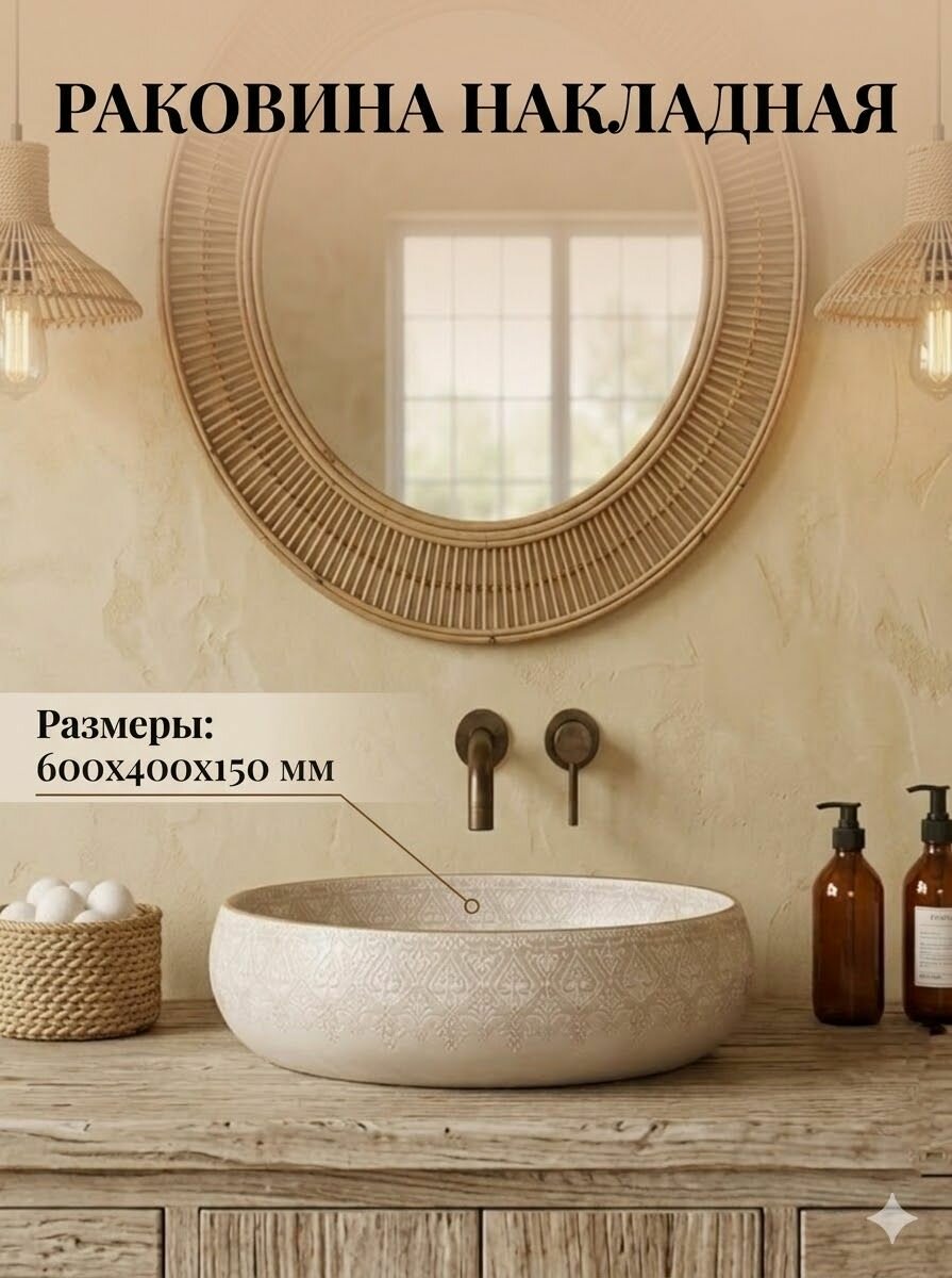 Раковина для ванной накладная с рисунком W0099-23.5-BG-4149B