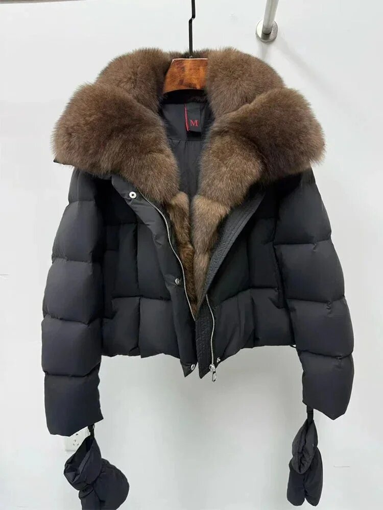 Женская Повседневная Теплая Куртка Из Натурального Меха Лисы С Воротником Из Гусиного Пуха, Короткая, На Молнии